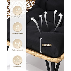 JOINHOM Hand Woven Wicker Egg Chair, Patio Sun Shade Egg Chair with Wide Armrest Allow You to Relax, Strong Metal Frame Lounge Chair w/Cushion for Garden, Balcony, Living Room