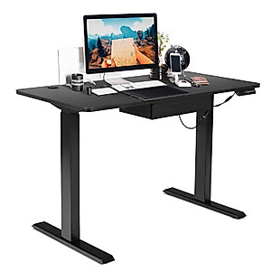 ENSTVER Electric Height Adjustable Standing Desk, 47 x 24 Inch Sit Stand Home Office Desk, Lift Workstation with Drawer, Stand up Table(Black Steel Frame/Black Top)