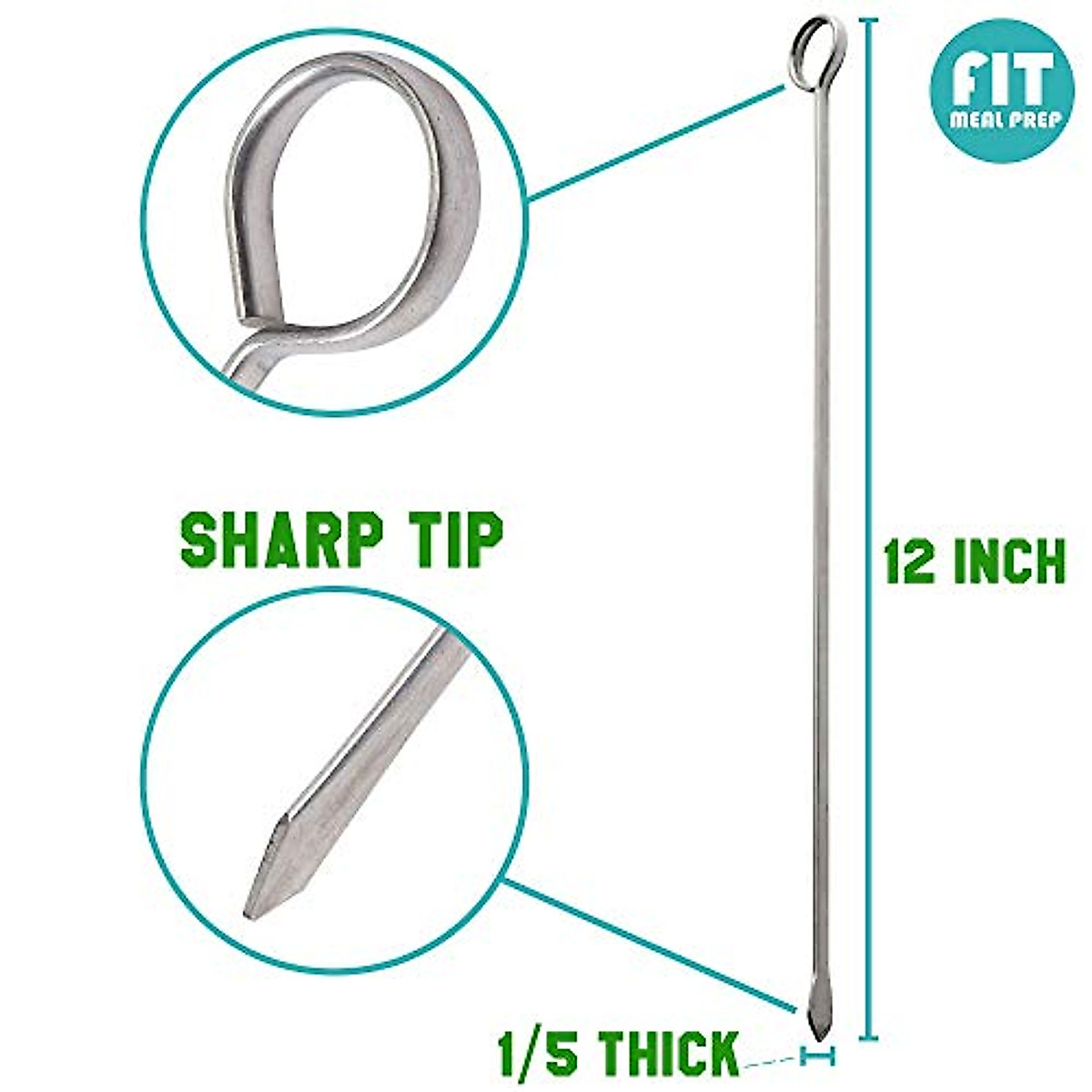 [48 Pack] 12” Stainless Steel Flat Metal Skewers - Kabob Grilling Sticks, BBQ Mediterranean Mexican Cocktail Party, for Appetizers Shish Kebab Meat Fruits Vegetables Picks, Dishwasher Safe