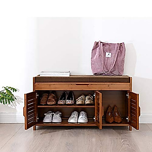 K KELBEL Wooden Shoe Storage Organizer & Cabinet & Rack Bench for Closet, Entryway, Window & Outdoor Bench, Boot Organizing Detachable Cushion with Hidden Storage Compartment, Large Size
