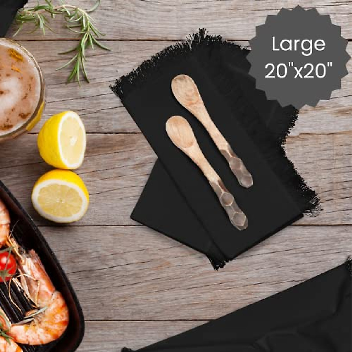 Cotton Clinic Cloth Dinner Napkins Fringes – Perfect Everyday Use Table Napkins – Soft Durable Washable – Ideal for Party Wedding Christmas Easter – Set of 12-20x20 inches Black Napkins