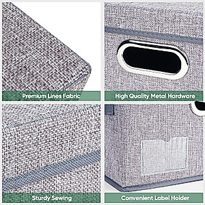 BALEINE Storage Bins with Lids, Foldable Linen Fabric Storage Boxes with Lids, Collapsible Closet Organizer Containers with Cover for Home Bedroom Office (3pack Gray Medium)