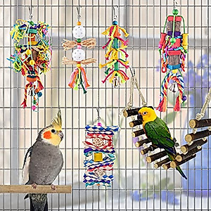KATUMO Small Bird Toys, Natural Wood Ladder Colorful Bamboo Hanging Shredding Toys Parrot Chew Wooden Blocks Bird Perch for Parakeets, Conures, Cockatiels, Budgies, Love Birds and Other Small Birds