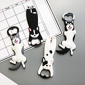 Refrigerator Magnet Silicone Metal Bottle Opener for Beer Coke Bartender Kitchen Barware Metal Novelty Cute Fun Shape (Dog-Gray)