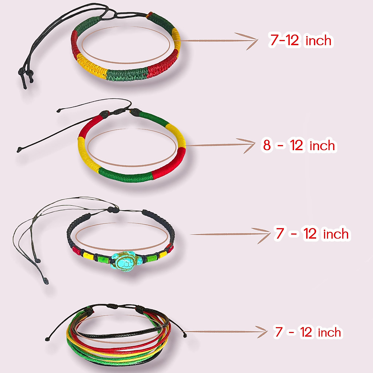 LAVIP Leather Rasta plaided Hippie Braid Bracelet Wax Cord Hemp Handmade Reggae Jamaican Hawaiien Style Adjustable