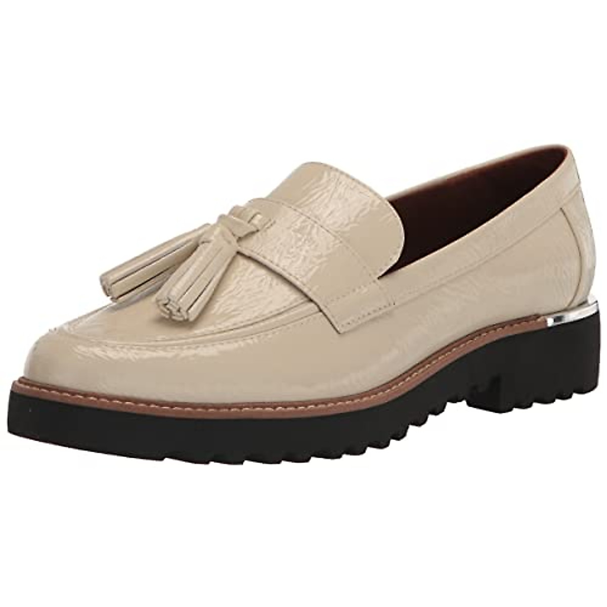 Franco Sarto Womens Carolynn Lug Sole Loafer with Tassel Detail, Putty White Patent, 9.5
