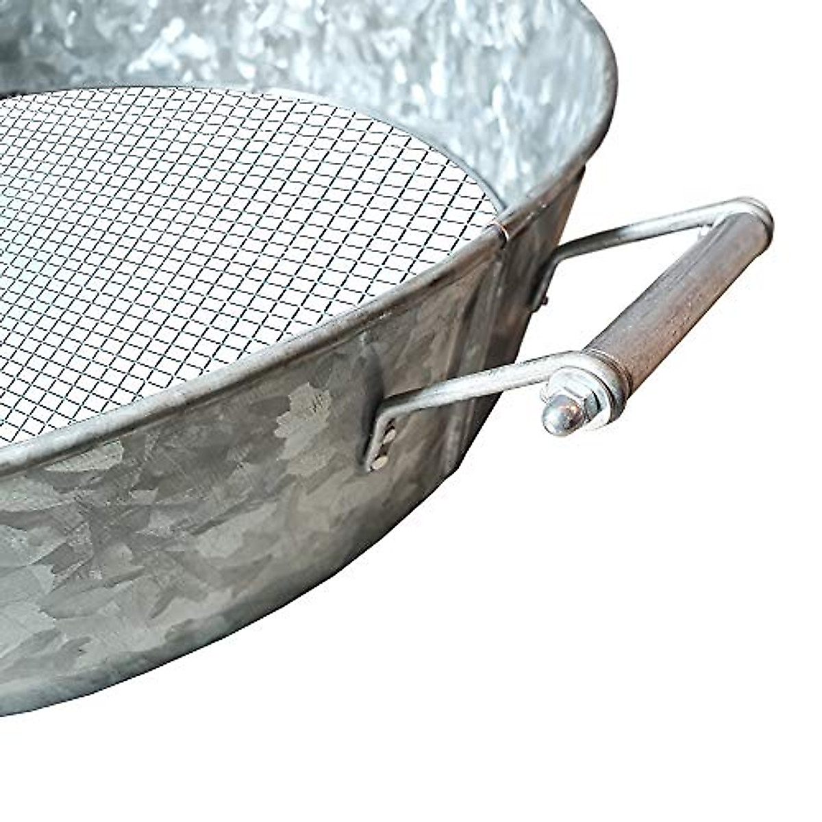 Benjara BM195216 4 x 19 x 15.75 in. Round Galvanized Steel Compost Sifter with Wire Mesh Design Base Antique Silver