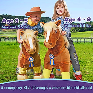 PonyCycle Official Walking Horse No Battery No Electricity Mechanical Brown Color Giddy up Pony Plush Toy Ride on Animal for Age 3-5 Years Small Size - K32