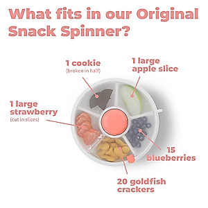 GoBe Kids Small Snack Spinner Flip Bundle with Hand Strap and Sticker Sheet - Reusable Snack Container with 5 Compartment Dispenser and Lid | BPA/PVC Free | Dishwasher Safe | No Spill- GoBe Grey