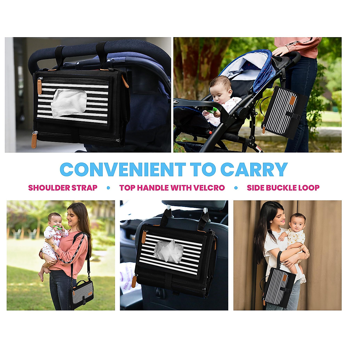 Portable Changing Pad with Shoulder Strap - Detachable Travel Changing Pad - Baby Shower Gifts - Fully Padded & Lightweight - Baby Boy Gifts - Diaper Changing Pad - Changing Mat 27"x22" - Black