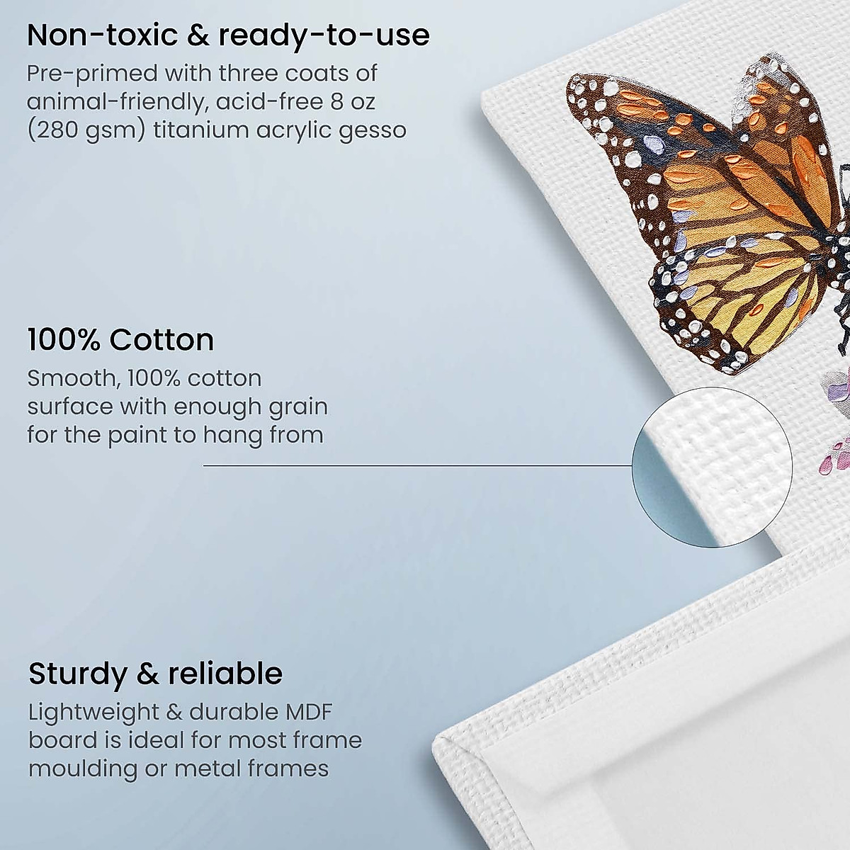 ARTEZA Canvas Boards for Painting, 11 x 14 Inches, Pack of 14, Blank White Canvas Panels for Acrylic, Oil and Gouache Painting