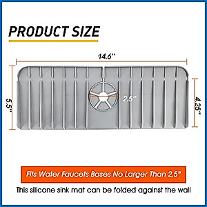 Kitchen Sink Splash Guard, Silicone Faucet Handle Drip Catcher Mat, Faucet Guard Mat Drain Drying Pad, Water Splash Guard for Kitchen & Bathroom Countertop Protect, Kitchen Sink Accessories (Grey)