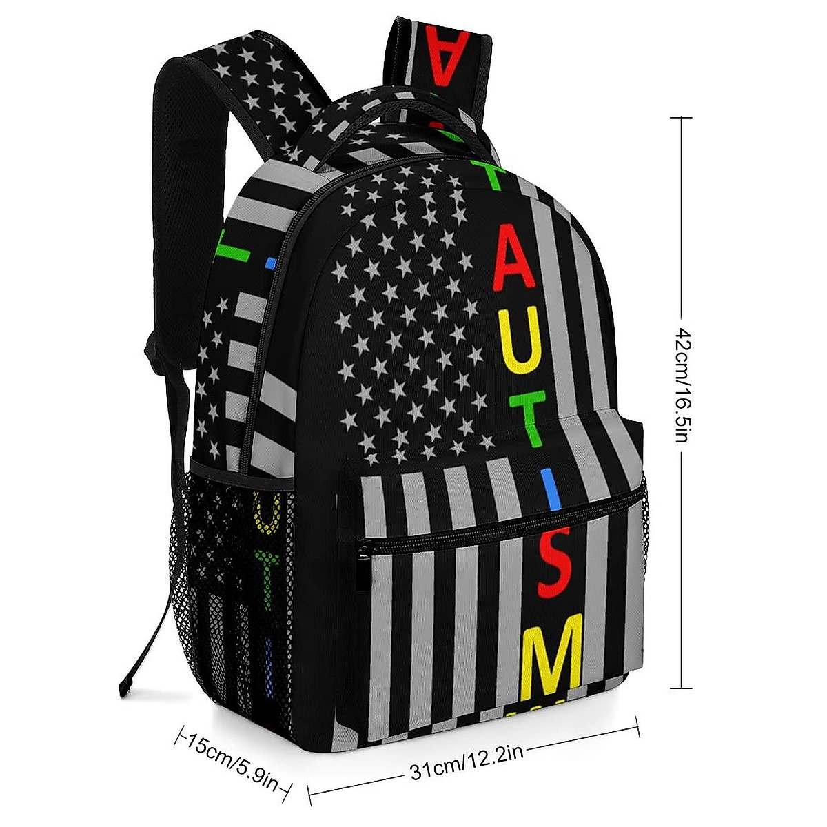 Autism Awareness Puzzle USA Flag Laptop Backpack Fashion Shoulder Bag Travel Daypack Bookbags for Men Women