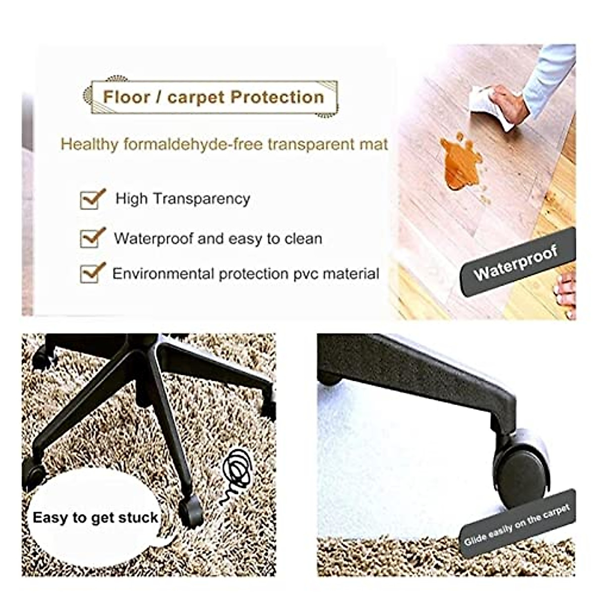 Clear PVC Desk Chair Mat Transparent Floor Protector,Rectangular Vinyl Floor Protector Mat,Wood Floor/Tile/Table Top Rug Runner,Non Skid Transparent Hallway Entrance Doormat,1.5mm Thick,100-160cm Wide