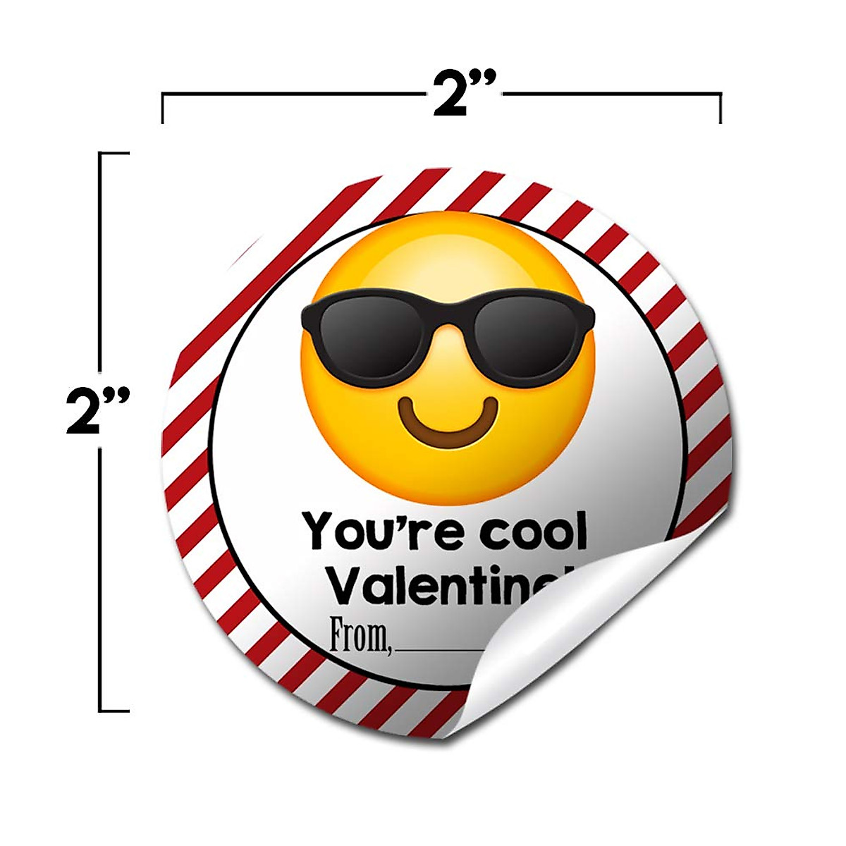 Cool Emoji with Sunglasses Valentine Party Favor Sticker Labels, 40 2" Party Circle Stickers by AmandaCreation, Great for Classroom Valentines, Envelope Seals, Gifts & Treats