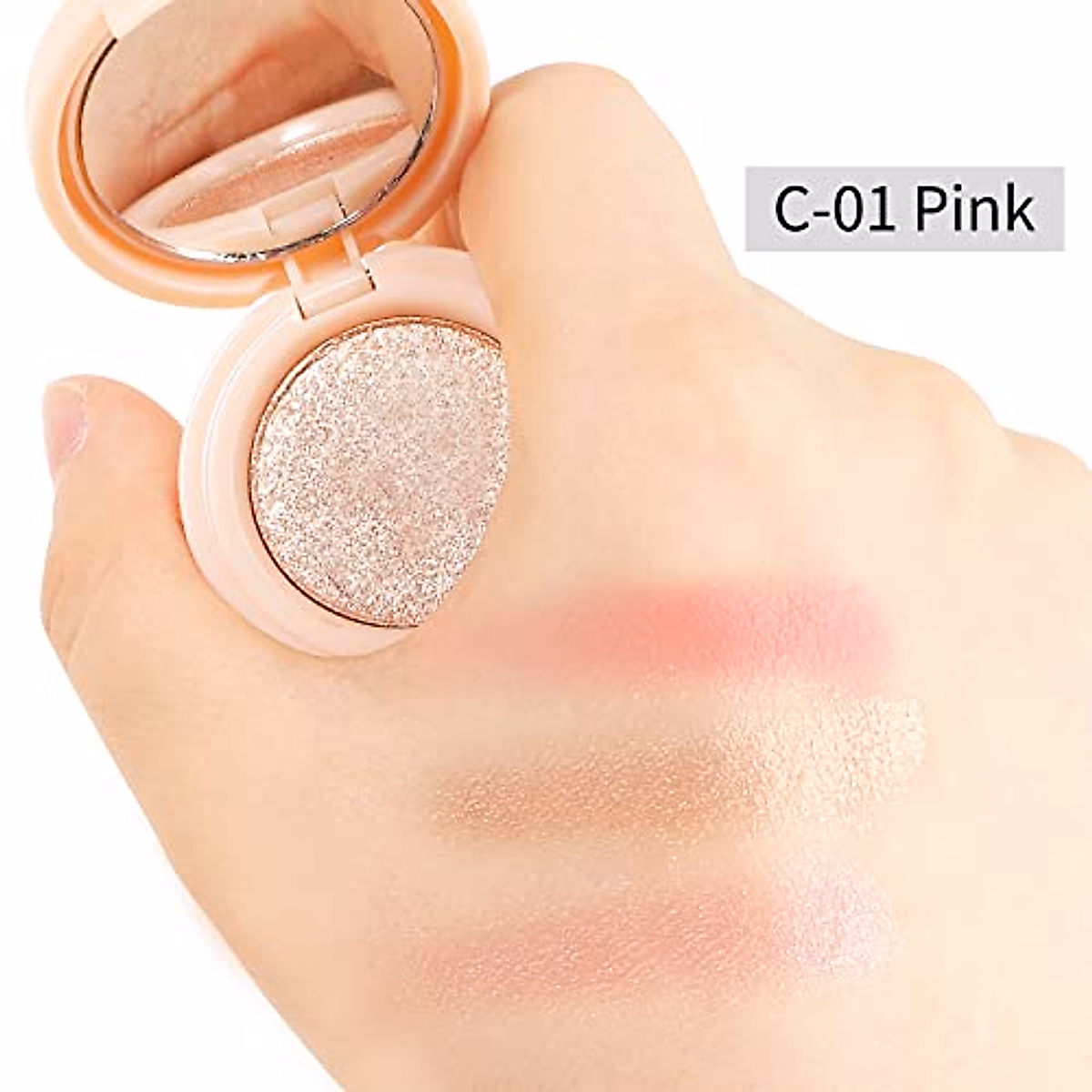 Boobeen Blush and Highlighter Kit, 3 in 1 Makeup Pressed Powder Palette Shimmer Bronzer, Orange&Pink Matte Blusher Blendable Glow Face Palette for a Redness and Glowing Look