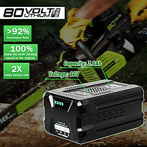 【3rd-version】CaliHutt 3.0Ah 80V Replace Battery for Greenworks PRO 80V Max Lithium lon Battery GBA80200 GBA80250 GBA80400 GBA80500 2901302 for Greenworks 80V Cordless Power Tool (Only for Greenworks)
