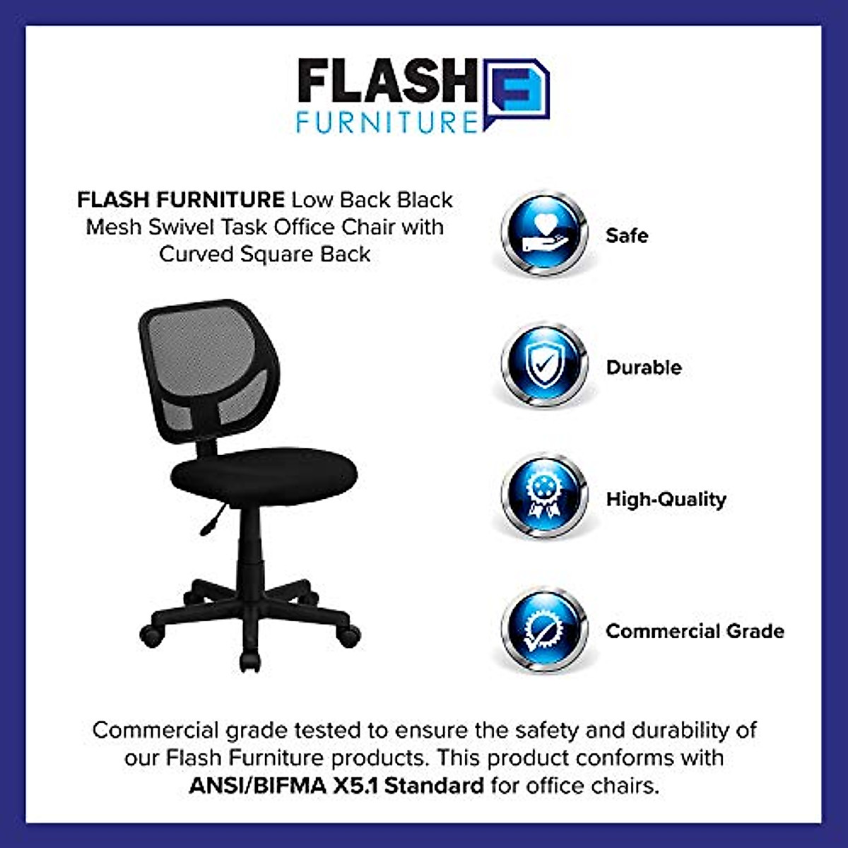 Flash Furniture Low Back Black Mesh Swivel Task Office Chair with Curved Square Back