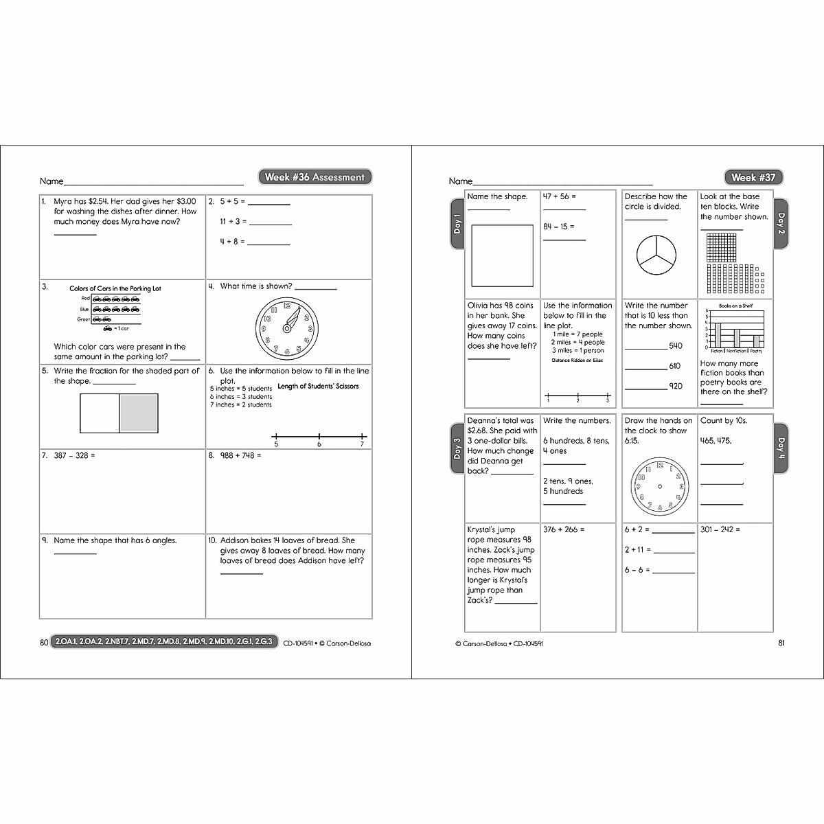 Carson Dellosa Common Core 4 Today Workbook, Math, Grade 2, 96 Pages (CDP104591)