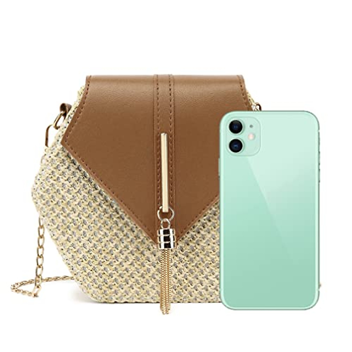 Sykorvon Straw Crossbody Bags for Summer, Cute Beach Bags for Women, Small Summer Straw Beach Woven Vacation Shoulder Bag Purses with Tassel (Brown)