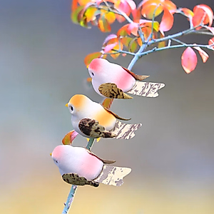 Warmtree 24 Pcs Artificial Simulation Birds Feather Mini Bird Decorative Fake Birds for Christmas Tree Craft Home Ornaments Garden Wedding Decoration