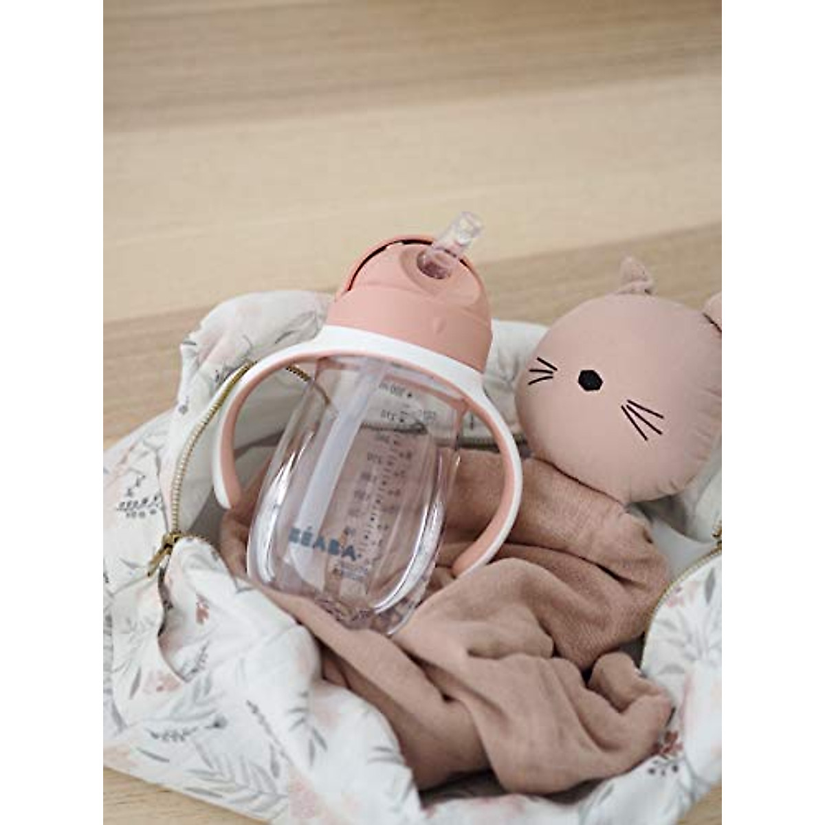 Beaba Straw Sippy Cup, Sippy Cup with Removable Handles, Sippy Cup with Straw, Baby Straw Cup, Toddler Cup, Toddler Straw Cups, 8+ months, 10 oz, Rose