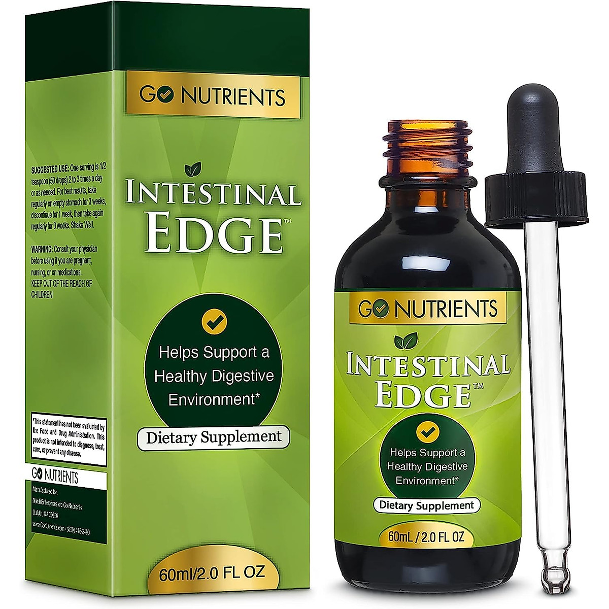 Go Nutrients Intestinal Edge (Non-GMO) Support Intestinal Health: Nourishing Digestive Wellness Vitality and Radiant Skin with Black Walnut Clove and Gentian Root All Ages 2.0 oz. | 24 Servings