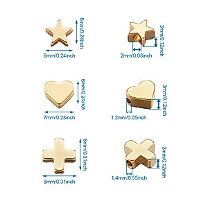 Craftdady 60pcs 3 Styles Crucifix Cross Heart Star Spacer Beads Platinum Gold Tiny Brass Loose Charm Beads for Bracelet Jewelry Making