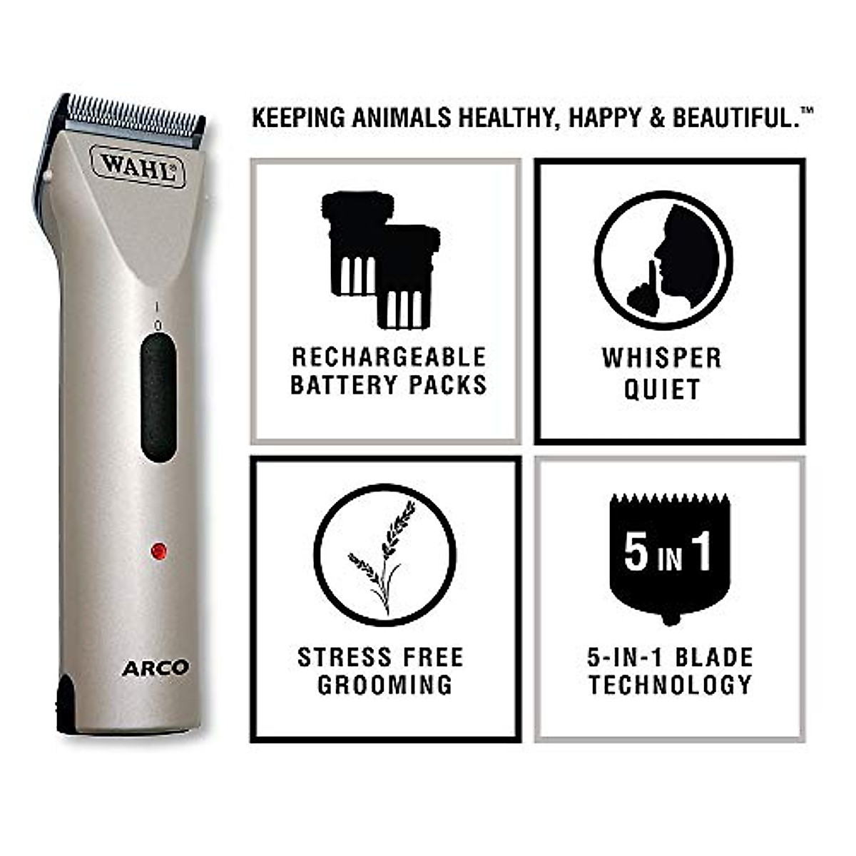 WAHL Professional Animal Arco Pet, Dog, Cat, and Horse Cordless Clipper Kit, Champagne (8786-452)