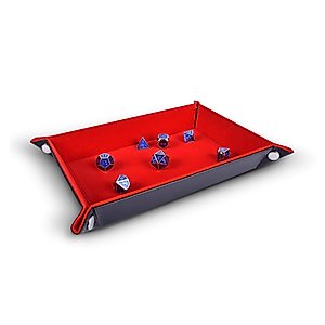 RNK Gaming Folding Dice Tray PU Leather and Red Velvet Rectangle for Dice Rolling Games Like DND d&d