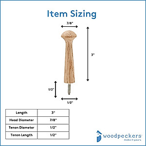 Oak Wooden Shaker Pegs 3-inch, Pack of 25 Wooden Wall Hooks, Wood Hooks for Hanging Shaker Peg Rail and DIY Coat/Hat/Towel Hook, by Woodpeckers