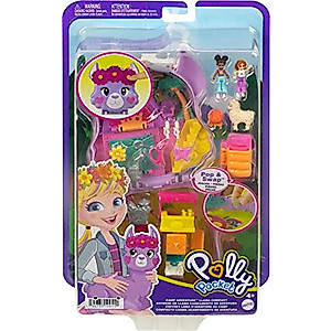 Polly Pocket Compact Playset, Llama Camp Adventure with 2 Micro Dolls & 13 Accessories, Travel Toy with Surprise Reveals