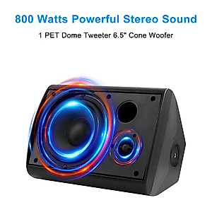 Herdio 6.5 Inches Outdoor Speakers Wired Waterproof Passive,Wall Mount Speakers with 800 Watts Powerful Bass for Home Patio Garden Covered Deck,All-Weather Durability,Black(2 Pairs)