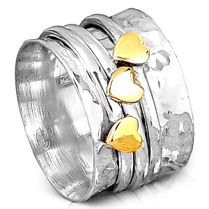 Boho-Magic Spinner Ring for Women 925 Sterling Silver with Brass Hearts and Fidget Bands (8)