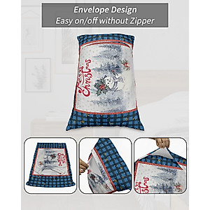 Christmas Plaid Snowman Pillow Covers King Standard Set of 2 20x36 Bed Pillow, Plush Soft Comfort for Hair/ Skin Cooling Pillowcases with Envelop Closure Throw Covers Buffalo Snowflake Snow Tree