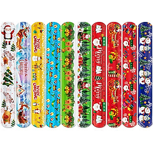 SYNARRY Christmas Slap Bracelets for Kids, Xmas Slap Wristbands Snap Bracelets Bulk with Santa Claus Reindeer, Christmas Party Favors Gift Bag Filler Christmas Stocking Stuffers Kids Christmas New Year Gifts 2023