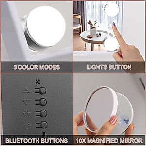 Fenair Lighted Vanity Mirror with Lights Speaker and Wireless Charging,Makeup Mirror with Lights and 10X Magnification Hollywood Mirror with 9 Dimmable LED Bulbs(White)