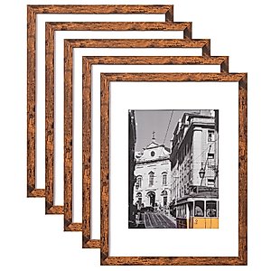 eletecpro 12x16 Picture Frames Set of 5, Gallery wall frame Display 8.5x11 Photo with Mat or 12x16 without Mat, Picture Frame Collage Wall Decor for Wall Mounting, Brown