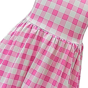 Fpoqbod Girls Pink Gingham Costume Dress Movie Cosplay Kids Party Halloween Fancy Plaid Dressess (Pink, 8-9 Years)