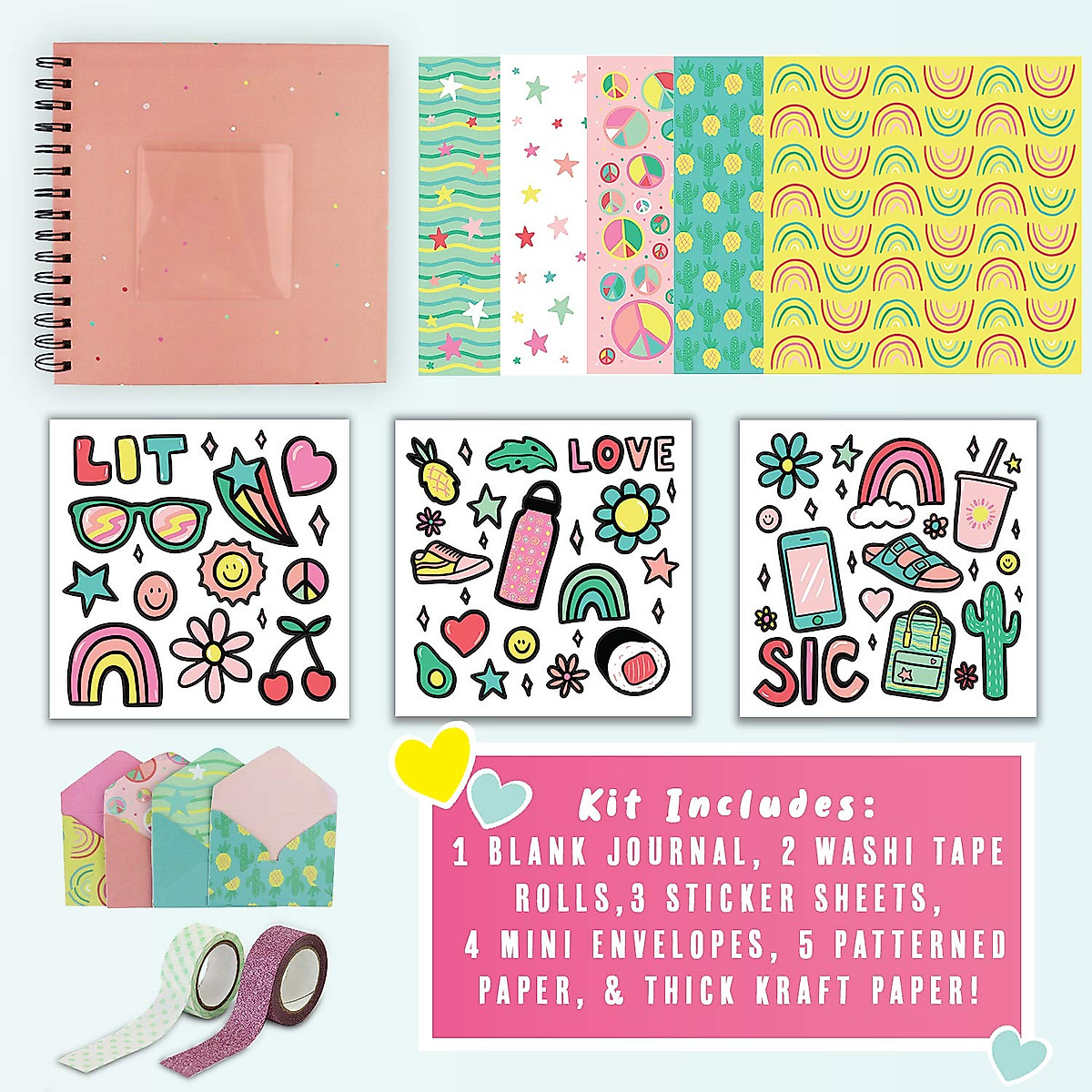 DOODLE HOG Scrapbook Kit Album 40 Pages, Journal Kit for Girls Ages 8-12, Scrapbooking & Stamping Supplies, Junk Journal Kit with Scrapbook Supplies