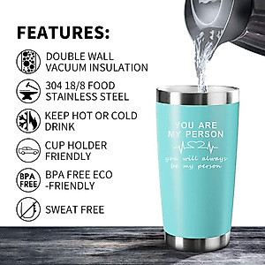 ATHAND Greys Anatomy Stainless Steel Tumbler with Straw Lid 20oz - You Are My Person Green Vacuum Insulated Tumbler Coffee Cup Double Wall Travel Mug Valentines Bday Gifts for Friends,1 Pcs