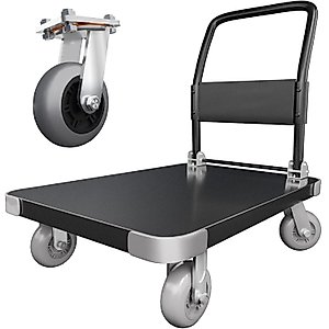 Steel Platform Truck Heavy Duty Flatbed Cart, 2200Lbs Push Cart Dolly, 36 x 24in Moving Flat Cart with 5'' Swivel Wheels