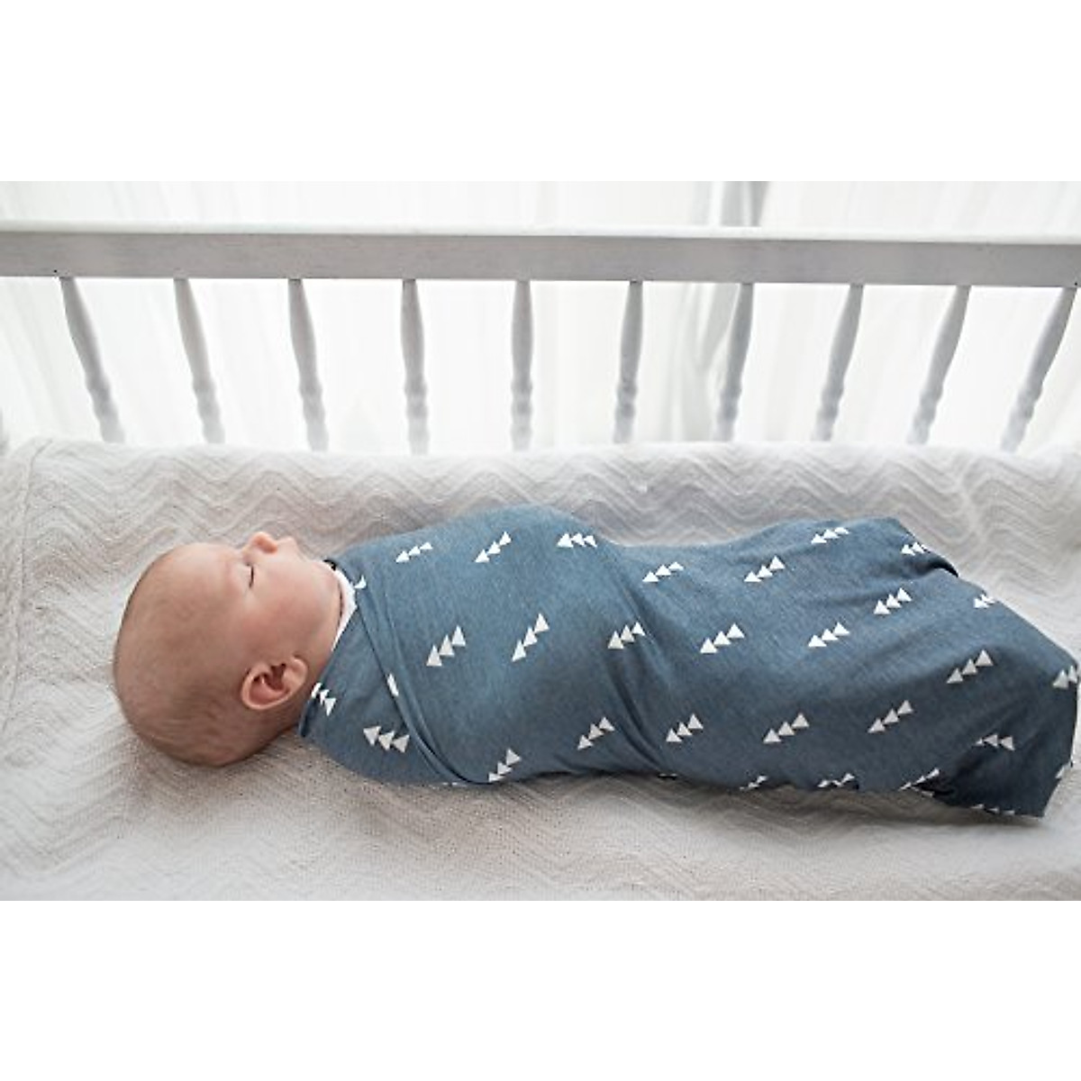Copper Pearl Large Premium Knit Baby Swaddle Receiving Blanket Navy and White Triangles North