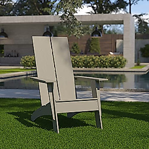 Flash Furniture Sawyer Modern 2-Slat Back Adirondack Chair - Gray All-Weather Poly Resin Lounge Chair