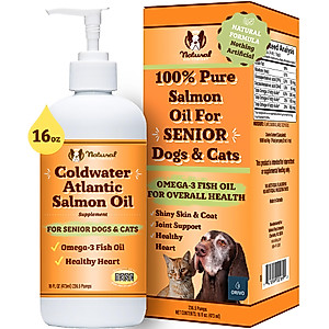 Natural Dog Company Coldwater Atlantic Salmon Oil for Dogs (16oz) - Senior Dog Fish Oil Supplement with Omega 3, Easy to Digest for Senior Dog Fish Oil, Liquid Dog Fish Oil Joint Support Supplement