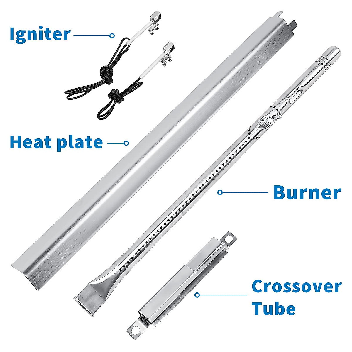 Uniflasy Grill Parts for Charbroil Performance 5 Burner 463448021 463450022 463451022, 4 Burner 463365021 463352521, Charbroil Grill Replacement Parts Include Heat Plate,Burner, Igniter,Crossover Tube