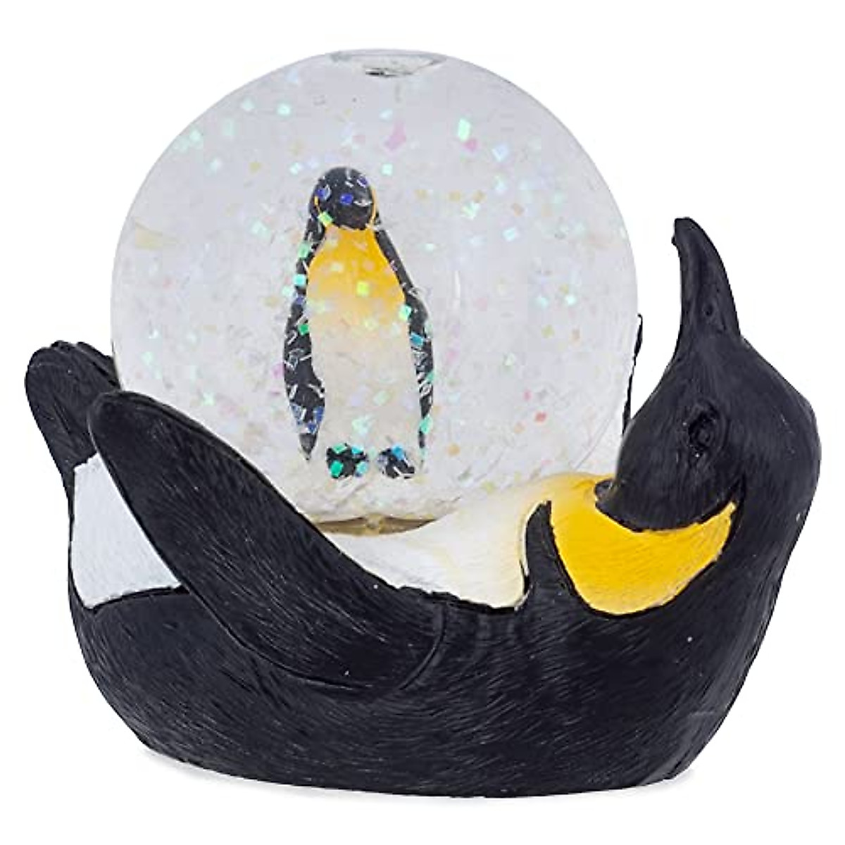 Yellow Neck Penguin Mommy and Chick Figurine 45MM Glitter Snow Globe Decoration