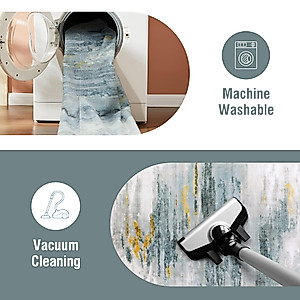 Modern Abstract Area Rug - 6x9 Area Rug Carpet, Non-Slip Non-Shedding Washable Rugs for Living Room and Bedroom, Smoke Navy & Yellow, 6' x 9'