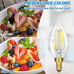 E12 Candelabra LED Light Bulbs, Dimmable 40 Watt Equivalent 5000K Bright Daylight White Candle Bulbs, 4W 460 LM Decorative CA10 Filament Chandelier Lamp Base for Bedroom Living Room Office, 12-Pack