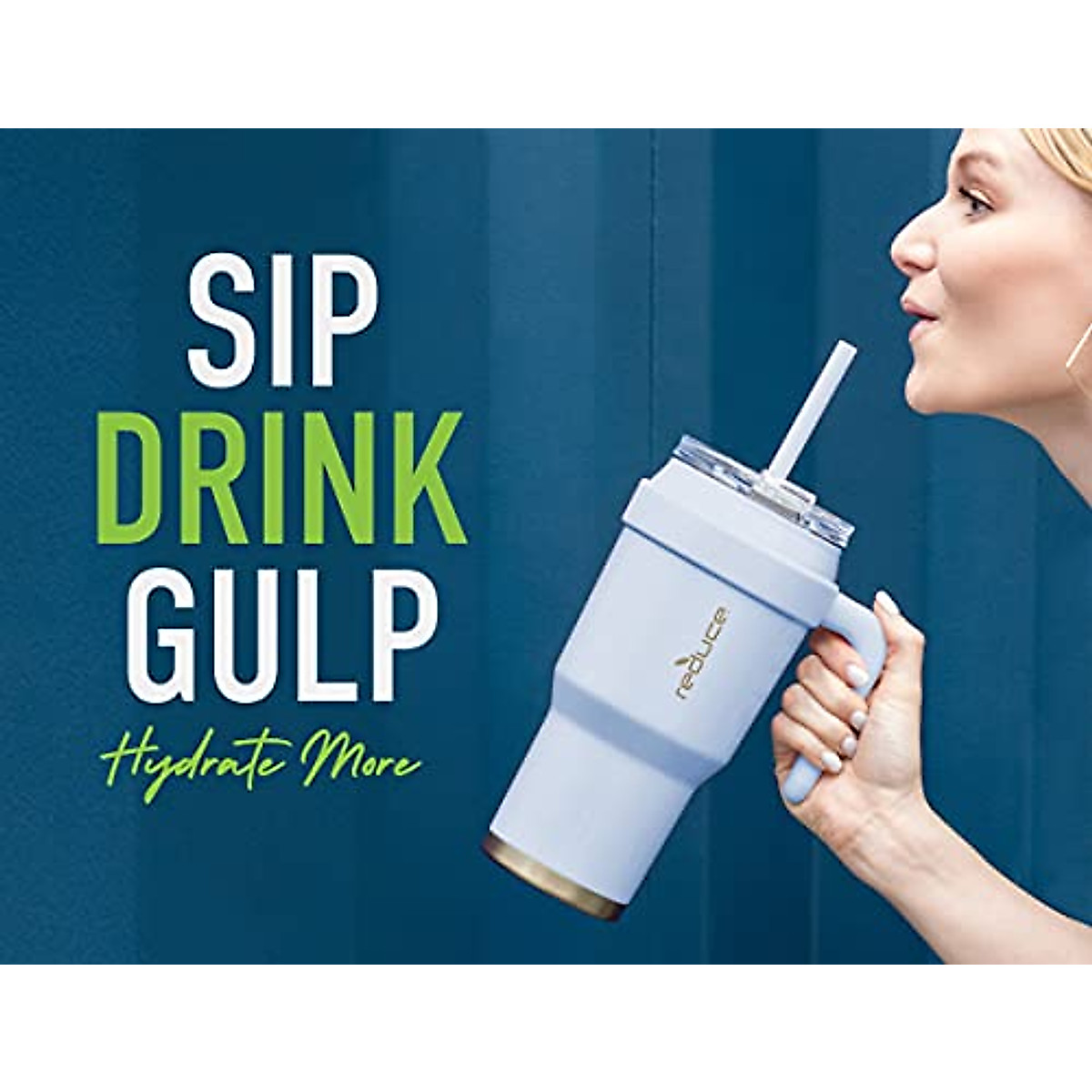 Reduce 40 oz Tumbler with Handle and Straw, Stainless Steel with Sip-It-Your-Way Lid - Keeps Drinks Cold up to 34 Hours - Sweat Proof, Dishwasher Safe, BPA Free - Stainless Steel Mug